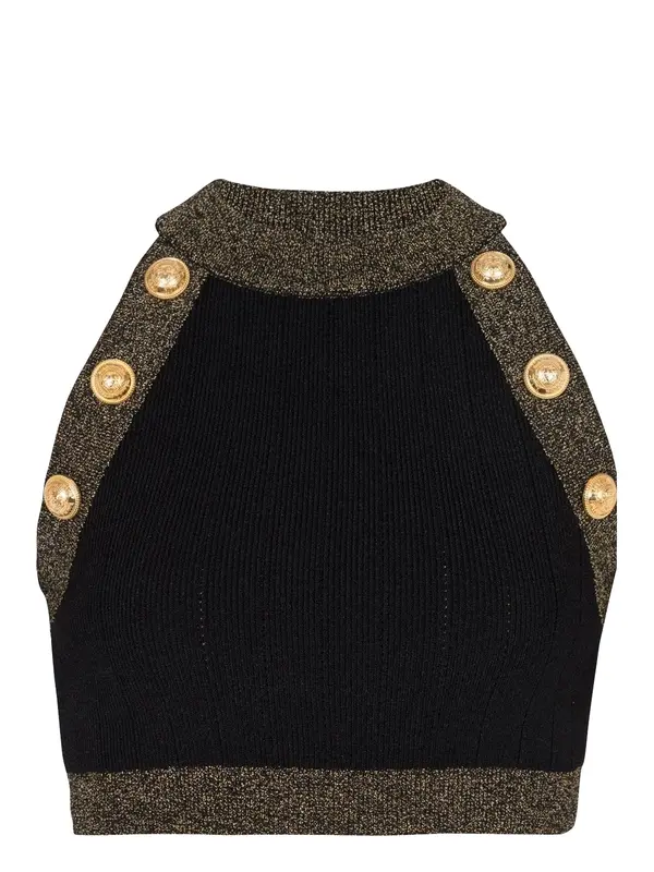 Balmain Contrast-trimmed Knit Top - Black