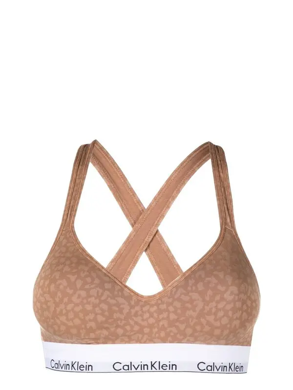 Calvin Klein Leopard-print Logo-band Bralette - Brown