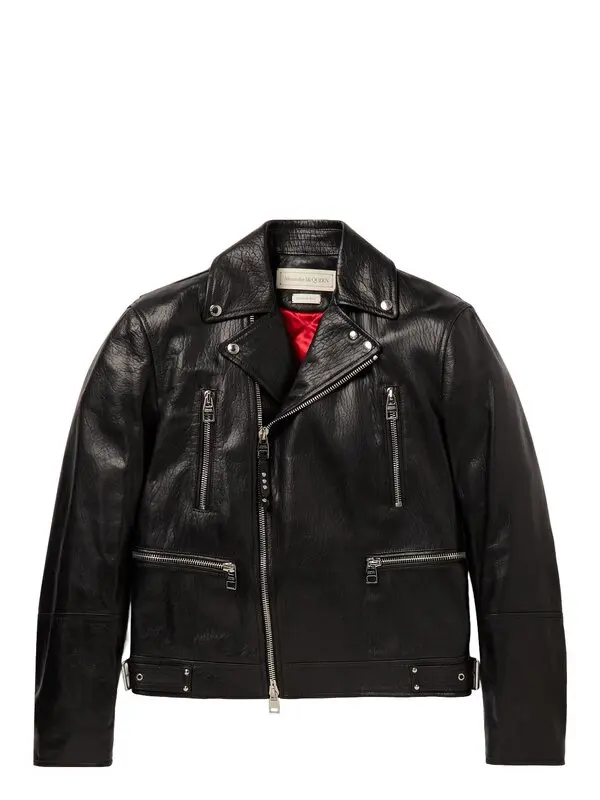 Alexander McQueen Slim-fit Zip-detailed Leather Biker Jacket - Black
