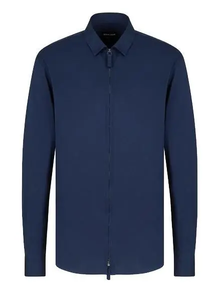 Giorgio Armani Cotton-jersey Zipped Shirt - Navy