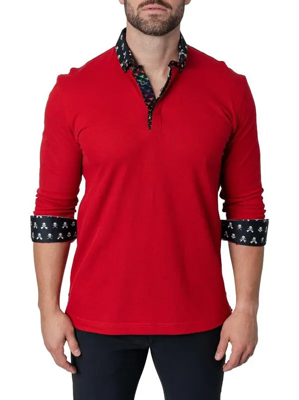 MACEOO Newton Solid Head Long Sleeve Polo - Red