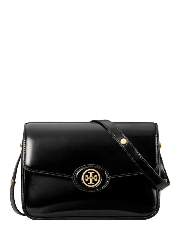 Tory Burch Robinson Spazzolato Leather Shoulder Bag - Black