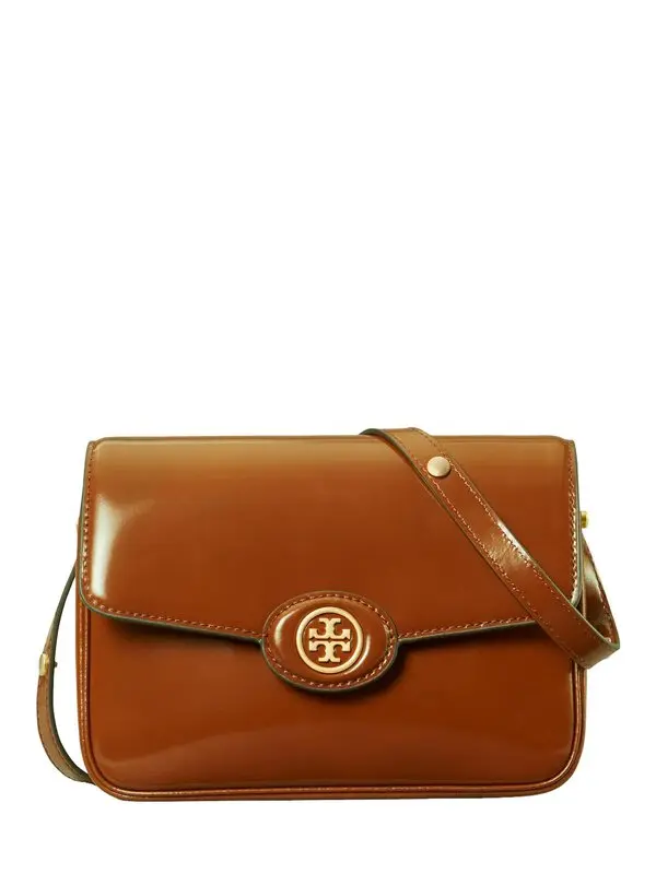 Tory Burch Robinson Spazzolato Leather Shoulder Bag - Dark Sienna
