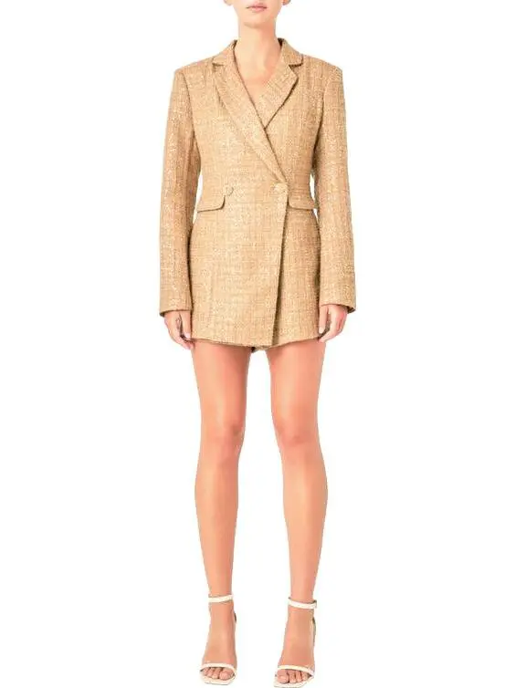 Endless Rose Sequin Tweed Blazer Mini Dress - Tan
