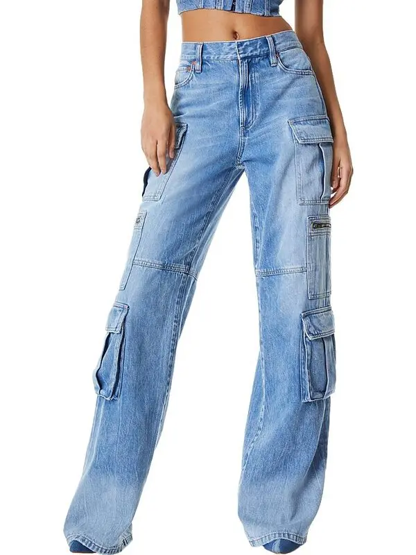 Alice + Olivia Cay High-rise Wide-leg Cargo Jeans - Brea Blue