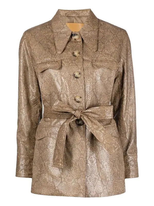 REJINA PYO Felix Snakeskin-print Belted Jacket - Brown