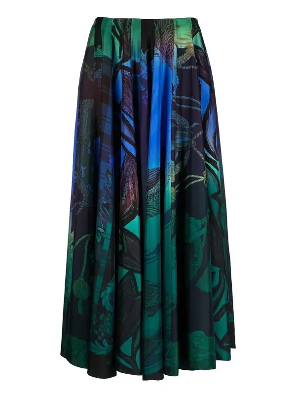 FERRAGAMO Graphic-print Silk Midi Skirt - Green