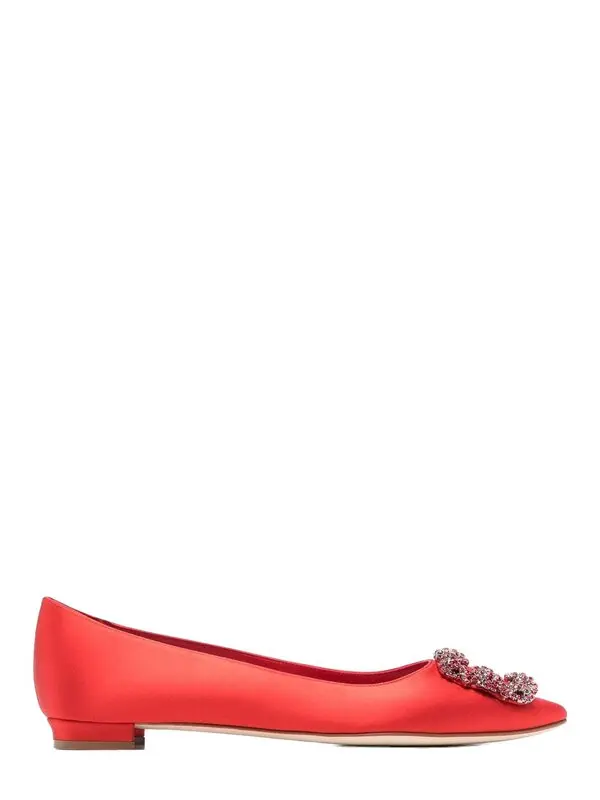 Manolo Blahnik Hangisi Crystal-buckle Ballerina Pumps - Red