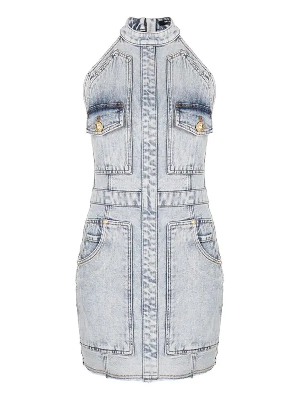 Balmain Panelled Denim Minidress - Blue