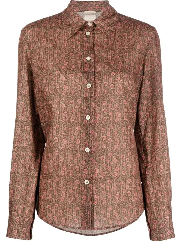 Massimo Alba Floral Print Cotton-cashmere Blend Shirt - Grey