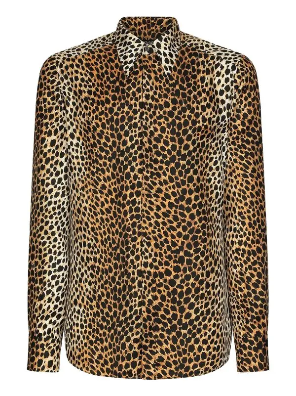 Dolce & Gabbana Leopard-print Long-sleeve Shirt - Brown