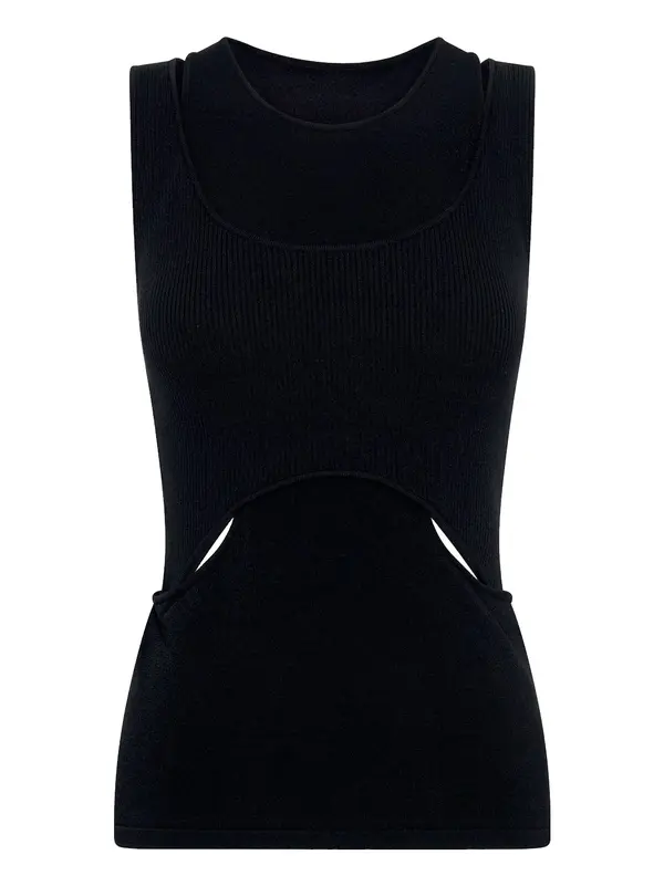 DION LEE Interlink Cut-out Tank Top - Black
