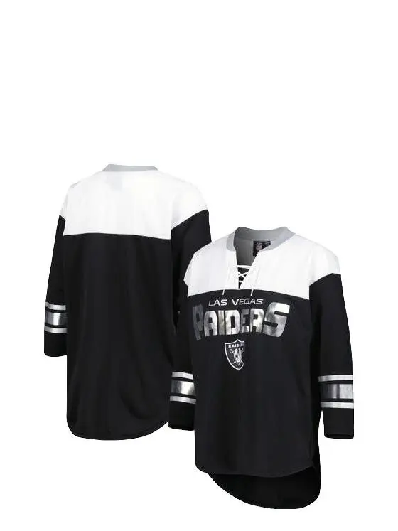 G-III 4HER BY CARL BANKS Las Vegas Raiders 3/4-sleeve Lace-up T-shirt - Black