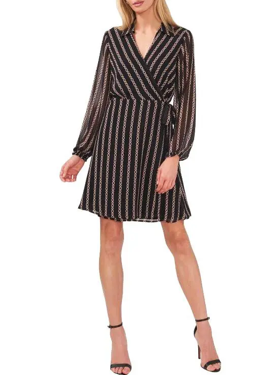 Halogen Chain Print Faux Wrap Shirtdress - Chain Black/rust