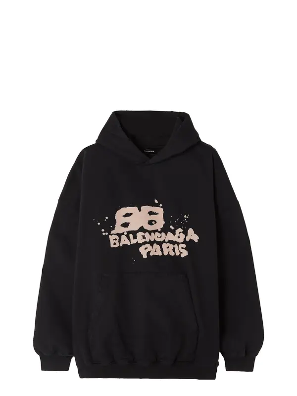 Balenciaga Oversized Printed Hoodie - Black