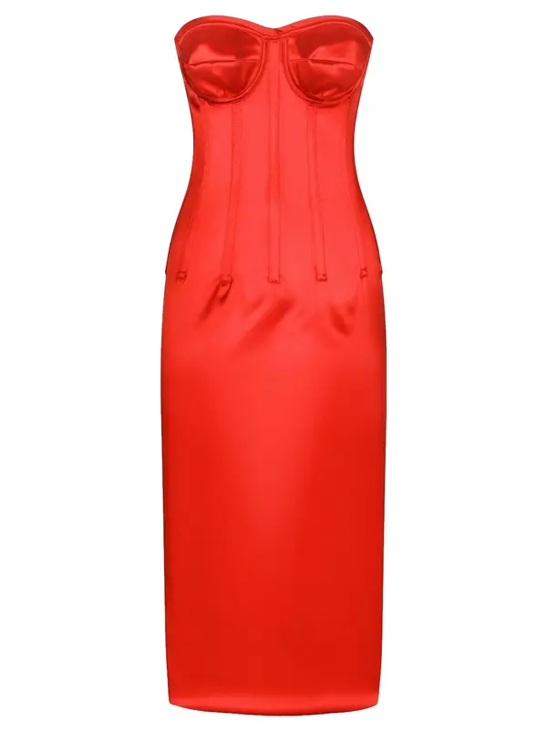 Dolce & Gabbana Corset-detail Satin Midi Dress - Red