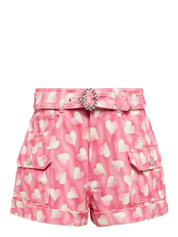 Alessandra Rich Heart-print Denim Shorts - Pink