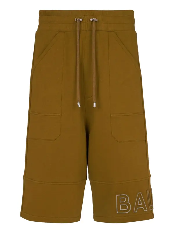 Balmain Logo-print Organic-cotton Shorts - Brown