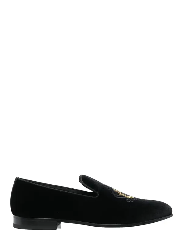 BILLIONAIRE Crest-motif Velvet Loafers - Black