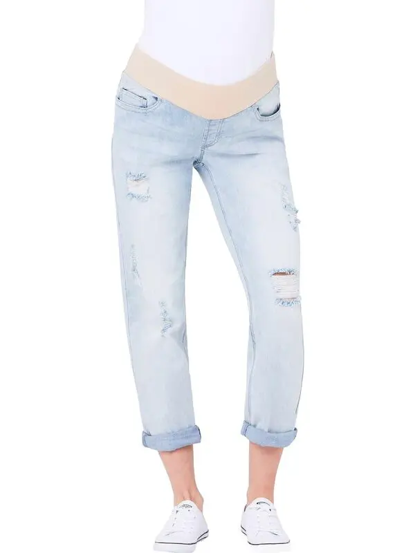 RIPE MATERNITY Baxter Ripped Boyfriend Jeans - Clean Fade