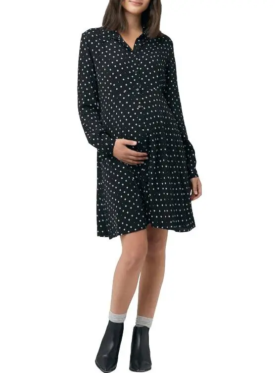 RIPE MATERNITY Fifi Polka Dot Shirt Dress - Black