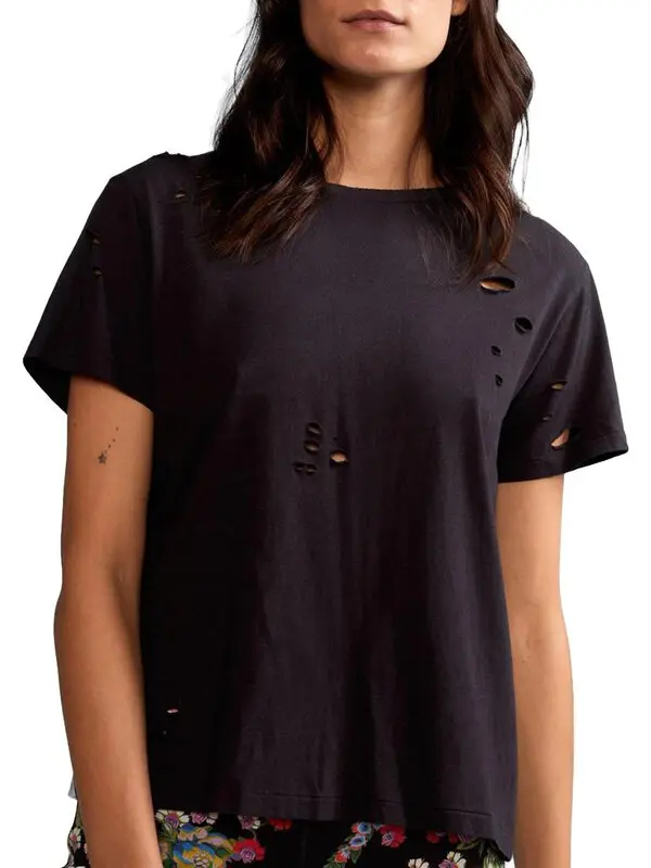 Cynthia Rowley Distressed Cotton T-shirt - Black