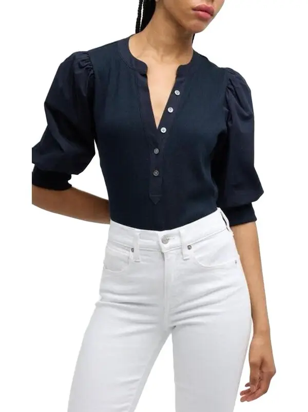 Veronica Beard Coralee Puff-sleeve Top - Navy