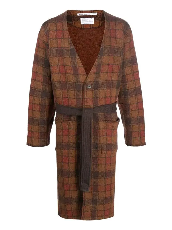 WHITE MOUNTAINEERING Checked Wool-mohair Blend Cardigan - Brown