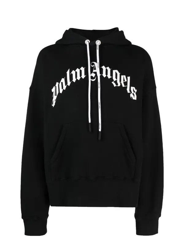 Palm Angels Curved Logo-print Hoodie - Black