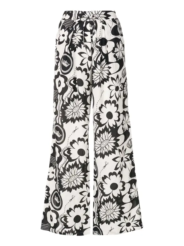 AMIR SLAMA Floral-print Wide-leg Trousers - Black