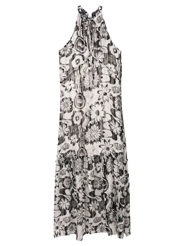 AMIR SLAMA Floral-print Halterneck Beach Dress - White