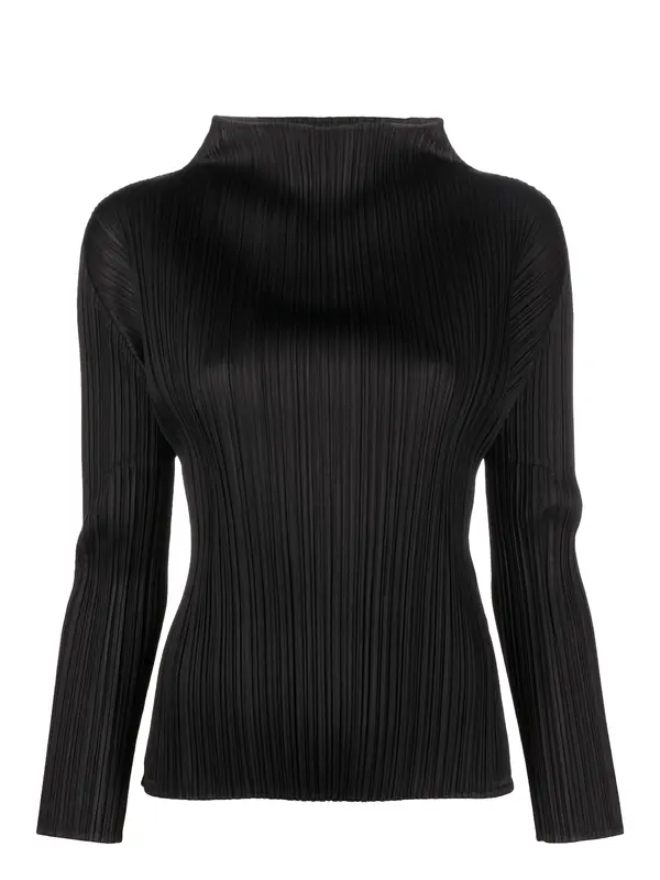 Issey Miyake High-neck Pleated Top - Black