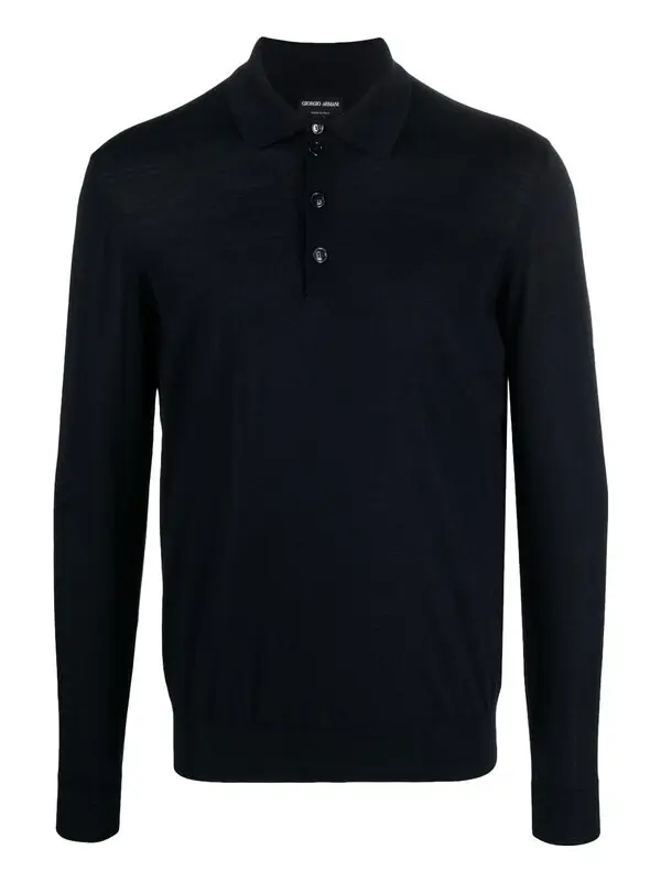 Giorgio Armani Button-front Long-sleeved Polo Shirt - Blue
