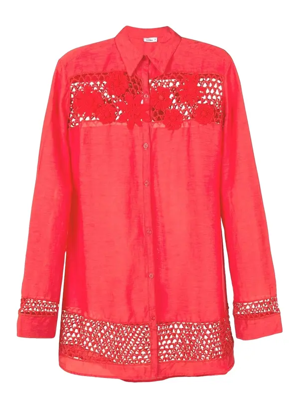 AMIR SLAMA Oversize Shirt With Floral-lace Detail - Red
