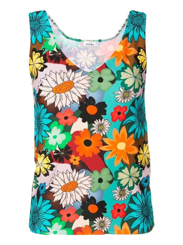 AMIR SLAMA Floral-print V-neck Top - Multicolour