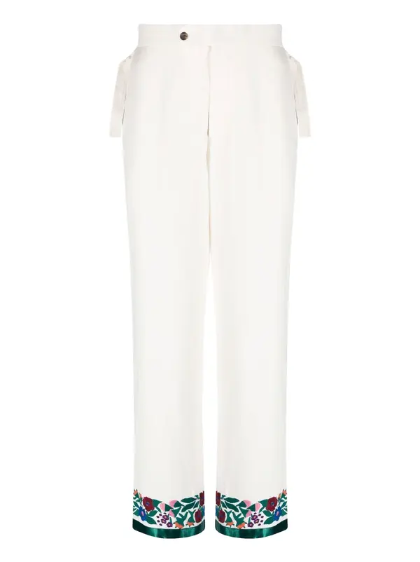 BODE Embroidered-hem Trousers - Neutrals