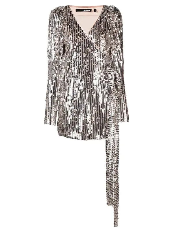 ROTATE BY BIRGER CHRISTENSEN Sequin-embellished V-neck Dress - Silver