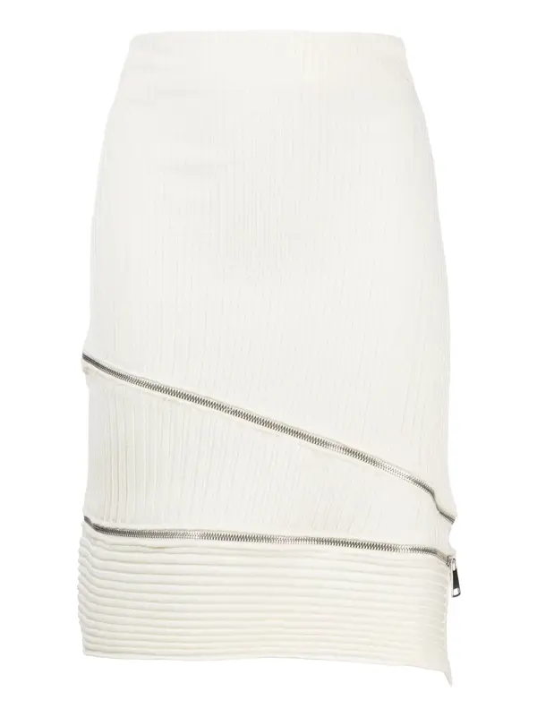 ANDREĀDAMO Ribbed Asymmetric Midi Skirt - White