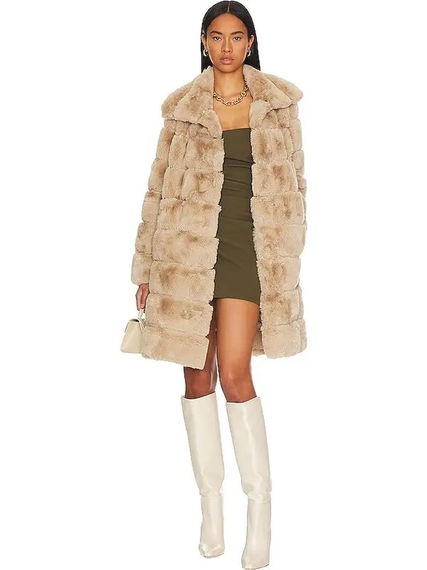 Adrienne Landau Faux Fur Long Coat - Camel
