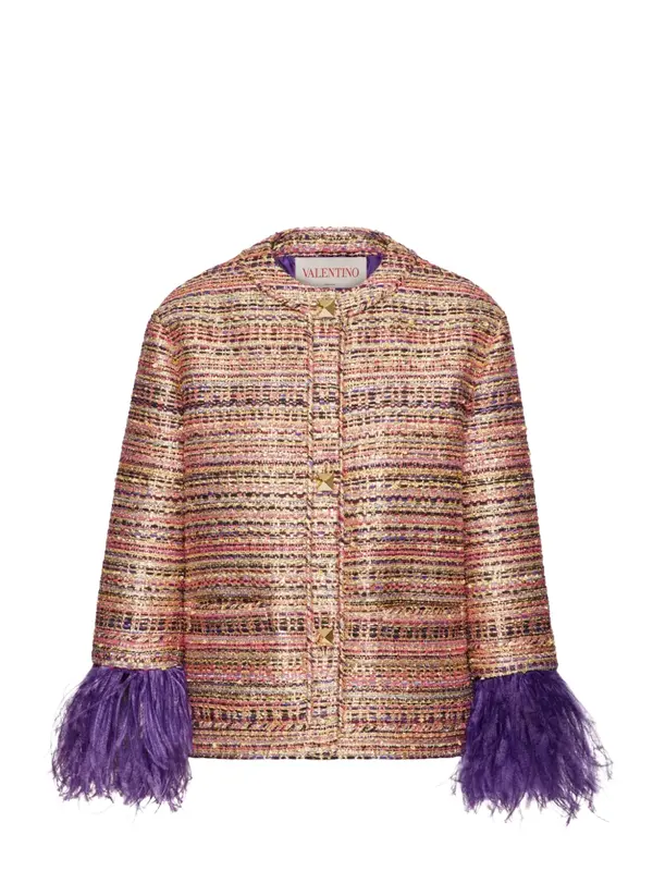Valentino Garavani Feather-trim Tweed Jacket - Gold