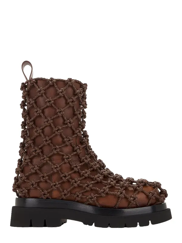 Bottega Veneta Knot Web Lug Boot - Dark Chestnut