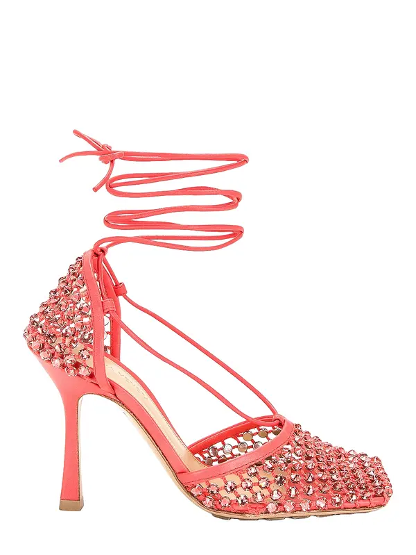 Bottega Veneta Web Sparkle Lace Up Sandals - Sunburst