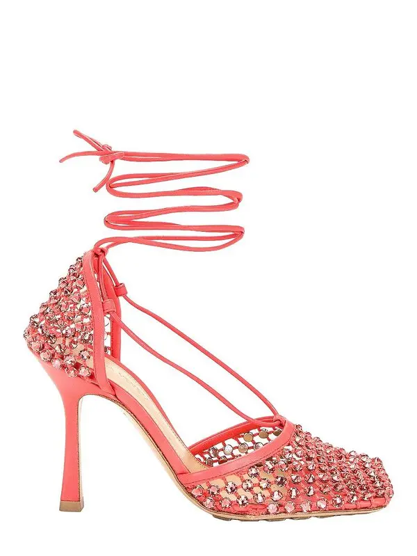 Bottega Veneta Web Sparkle Lace Up Sandals - Sunburst
