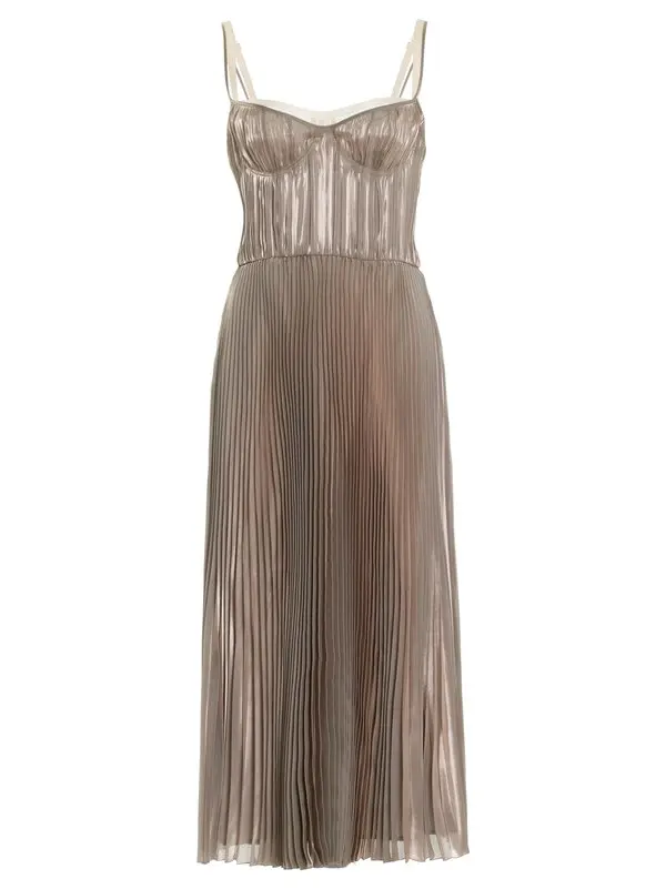 Prada Bra-detailed Pleated Voile Midi Dress - Metallic