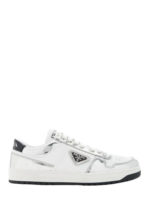 Prada Cassetta Leather Sneakers - Silver
