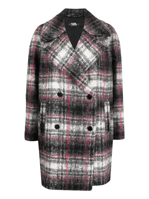 Karl Lagerfeld Check Double-breasted Coat - Grey