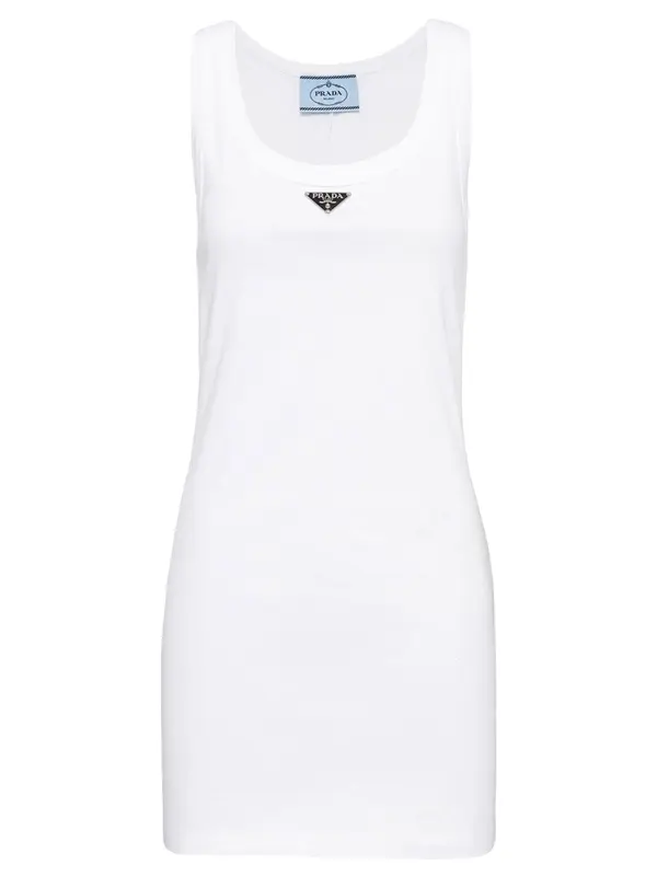 Prada Logo-plaque Ribbed-knit Minidress - White