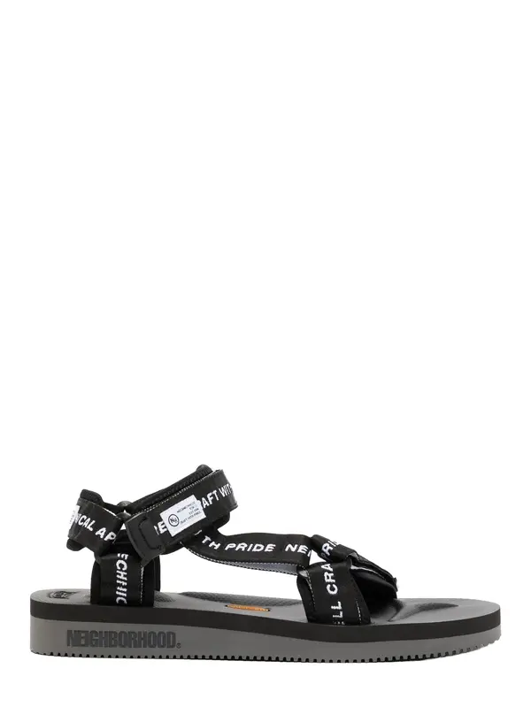 NEIGHBORHOOD Logo-tape Flat Sandals - Black