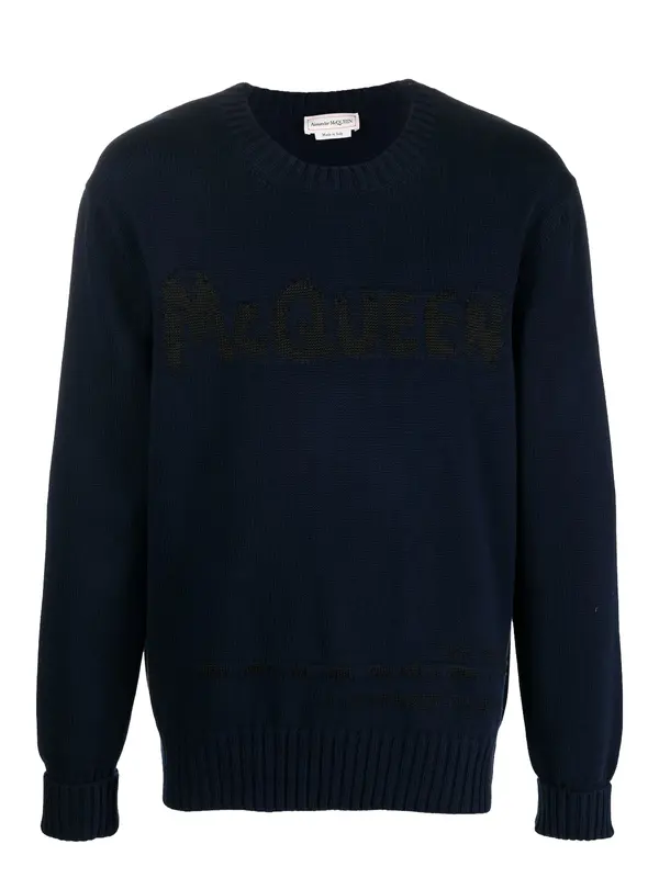 Alexander McQueen Intarsia-knit Logo Sweater - Blue