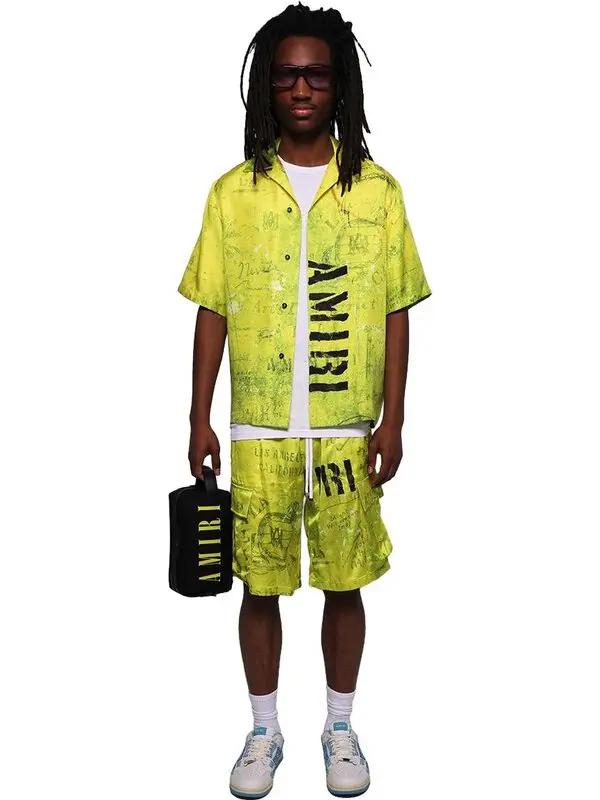 Amiri Army Stencil Cargo Shorts - Lime Green